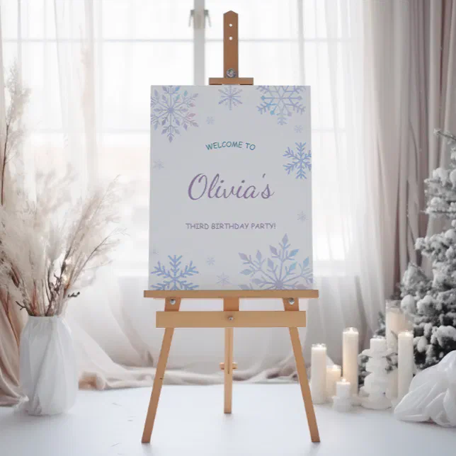 Snowflake Winter 1st Birthday Wonderland Welcome Poster | Zazzle