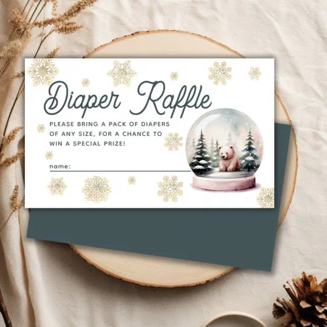 Snowflake Winter Baby Shower Diaper Raffle Enclosure Card | Zazzle