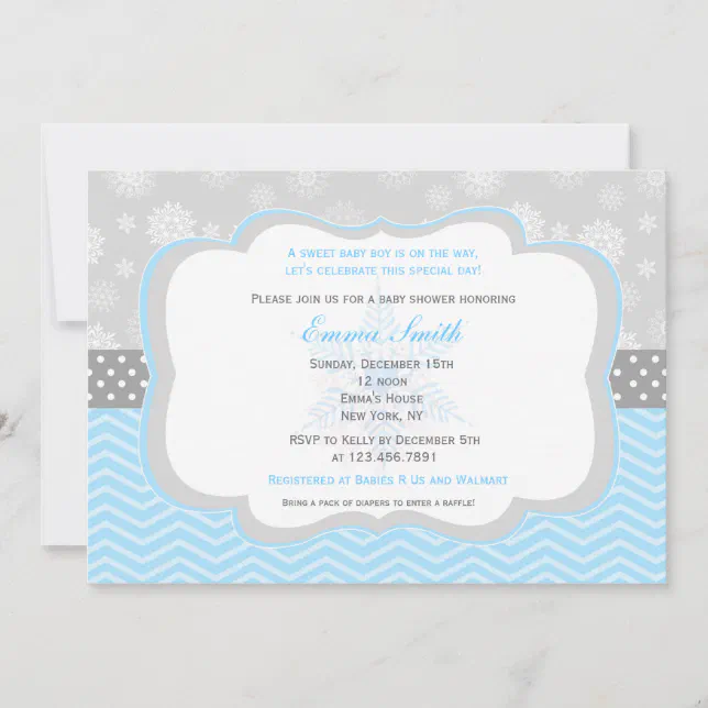 Snowflake Winter Baby Shower Invitations | Zazzle