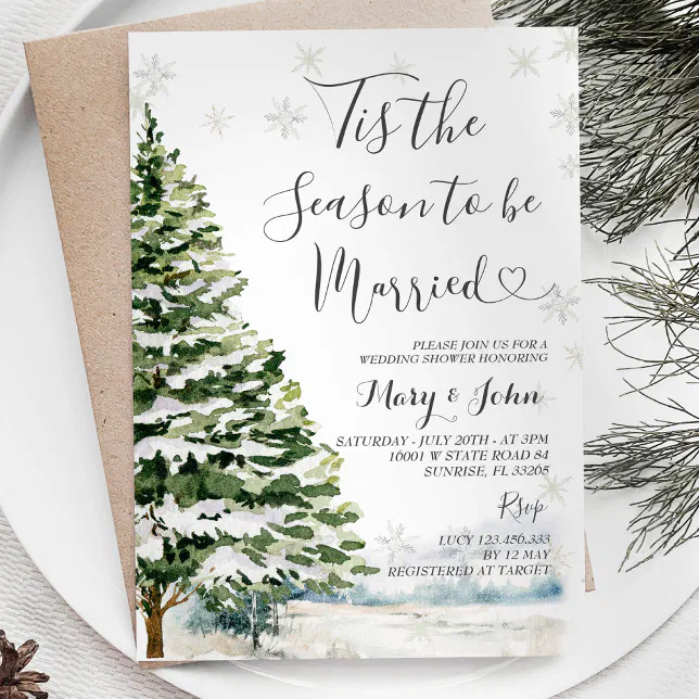 Snowflake Winter Christmas Tree Wedding Invitation | Zazzle