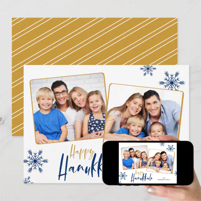 Snowflakes 2 Photos Happy Hanukkah Holiday Card | Zazzle