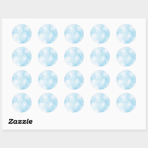 Snowflakes and lights on blue classic round sticker | Zazzle
