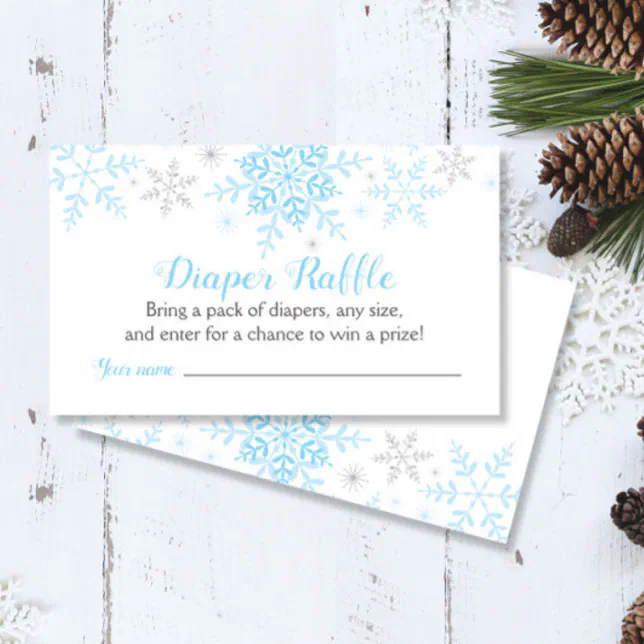 Snowflakes Baby Boy Shower Diaper Raffle Ticket Enclosure Card | Zazzle