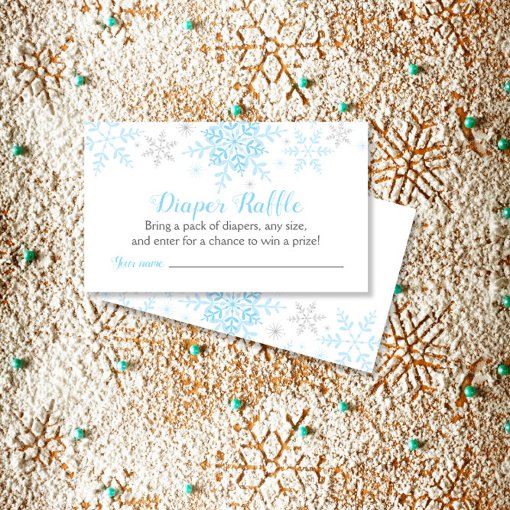 Snowflakes Baby Boy Shower Diaper Raffle Ticket Enclosure Card | Zazzle