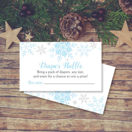 Snowflakes Baby Boy Shower Diaper Raffle Ticket Enclosure Card | Zazzle