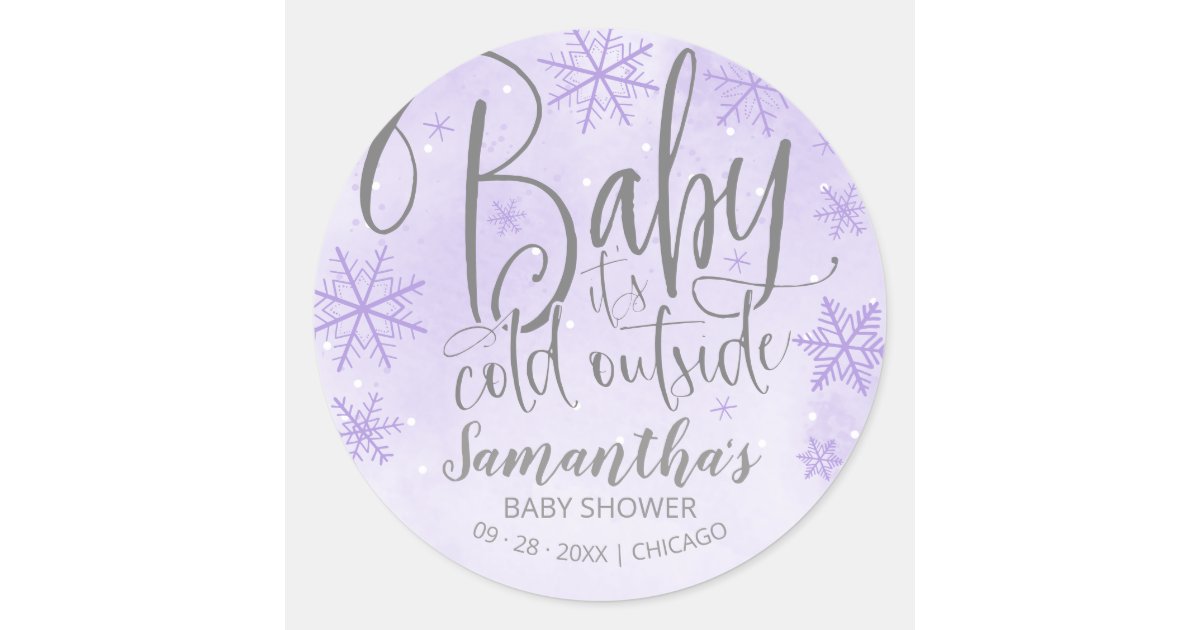 Snowflakes Baby It's Cold Outside Baby Shower Clas Classic Round ...