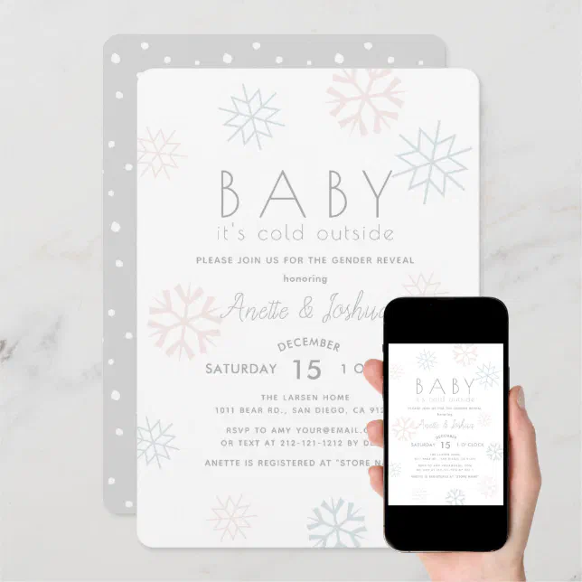 Snowflakes Baby Its Cold Outside Gender Reveal Invitation | Zazzle