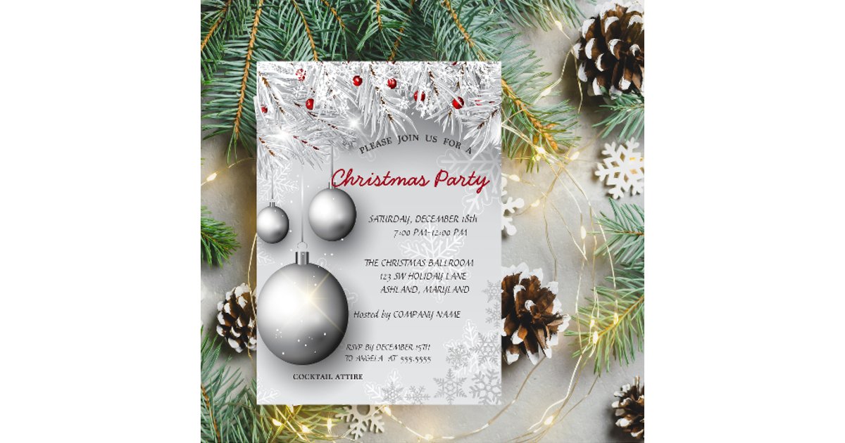 Snowflakes,Balls,Tree Corporate Christmas Party Invitation | Zazzle