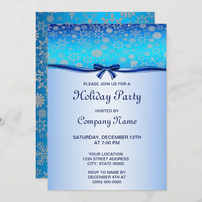 Snowflakes Blue Ribbon Holiday Invitation | Zazzle