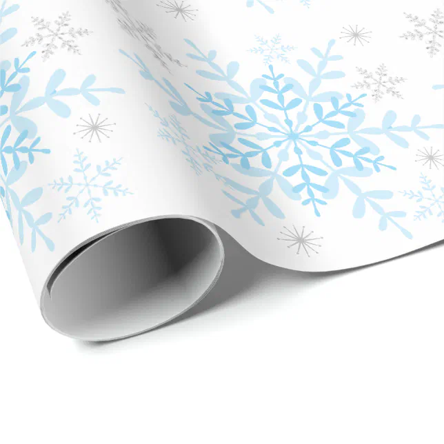 Snowflakes Blue Silver Winter Baby Shower Wrapping Paper | Zazzle