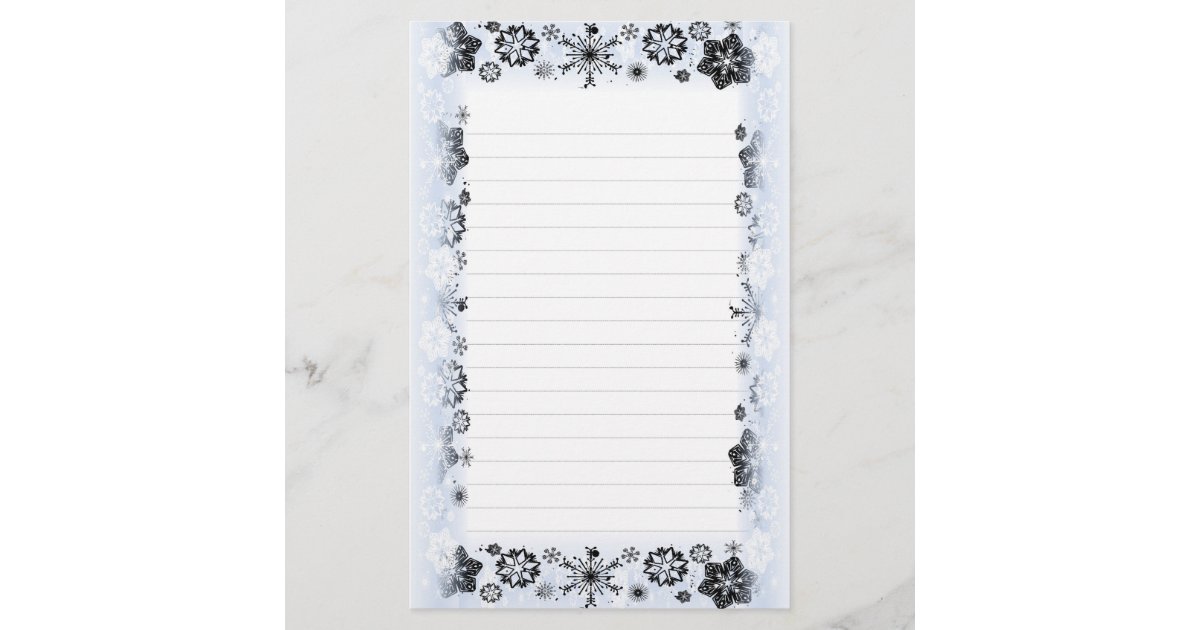 Snowflakes Border Lined Writing Paper | Zazzle