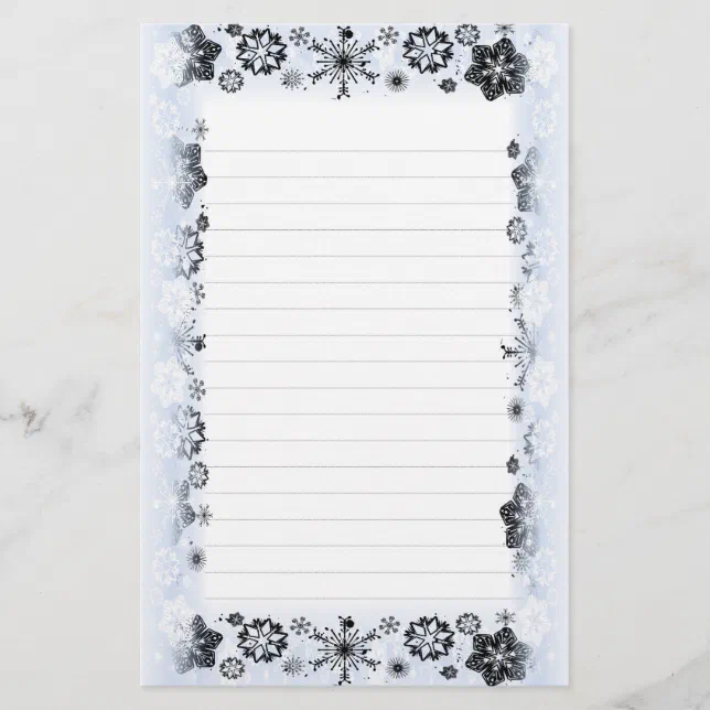 Snowflakes Border Lined Writing Paper | Zazzle