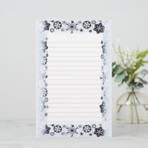 Snowflakes Border Lined Writing Paper | Zazzle