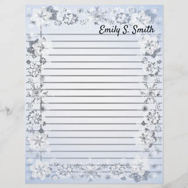 Snowflakes Border Personalized Writing Paper | Zazzle