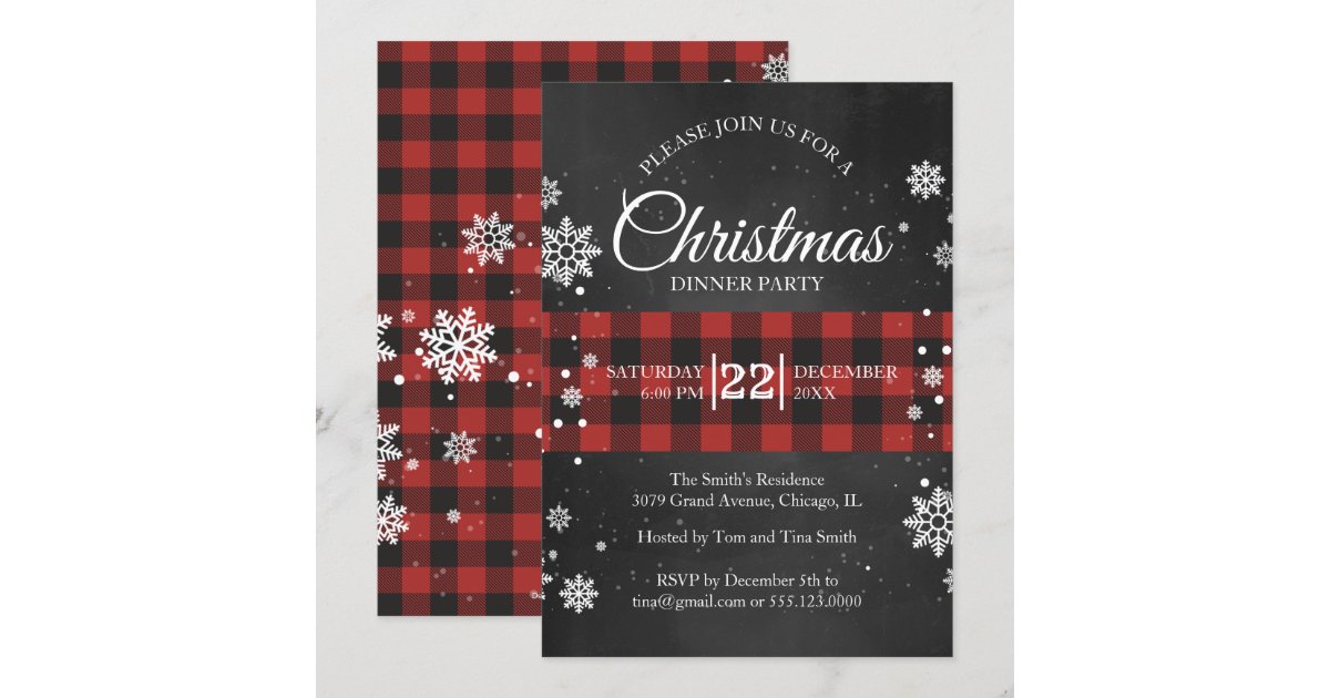 Snowflakes & Buffalo Plaid Christmas Party Invite | Zazzle
