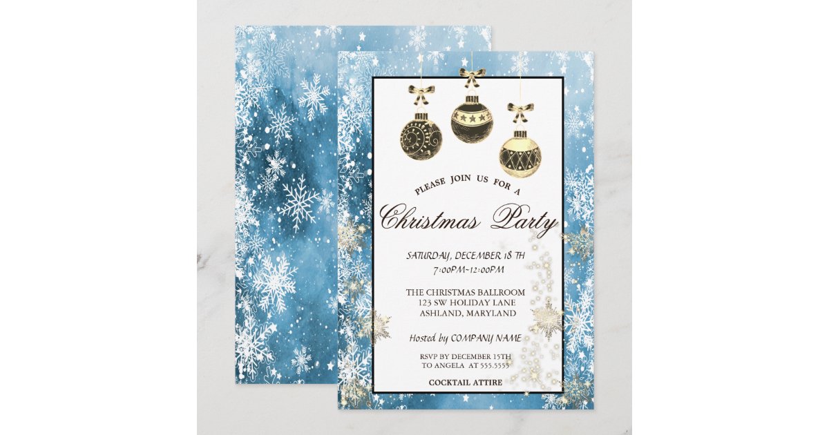 Snowflakes,Christmas Balls Company Party Invitation | Zazzle