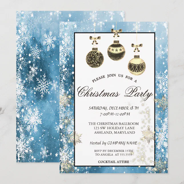 Snowflakes,Christmas Balls Company Party Invitation | Zazzle