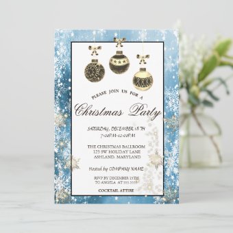 Snowflakes,Christmas Balls Company Party Invitation | Zazzle