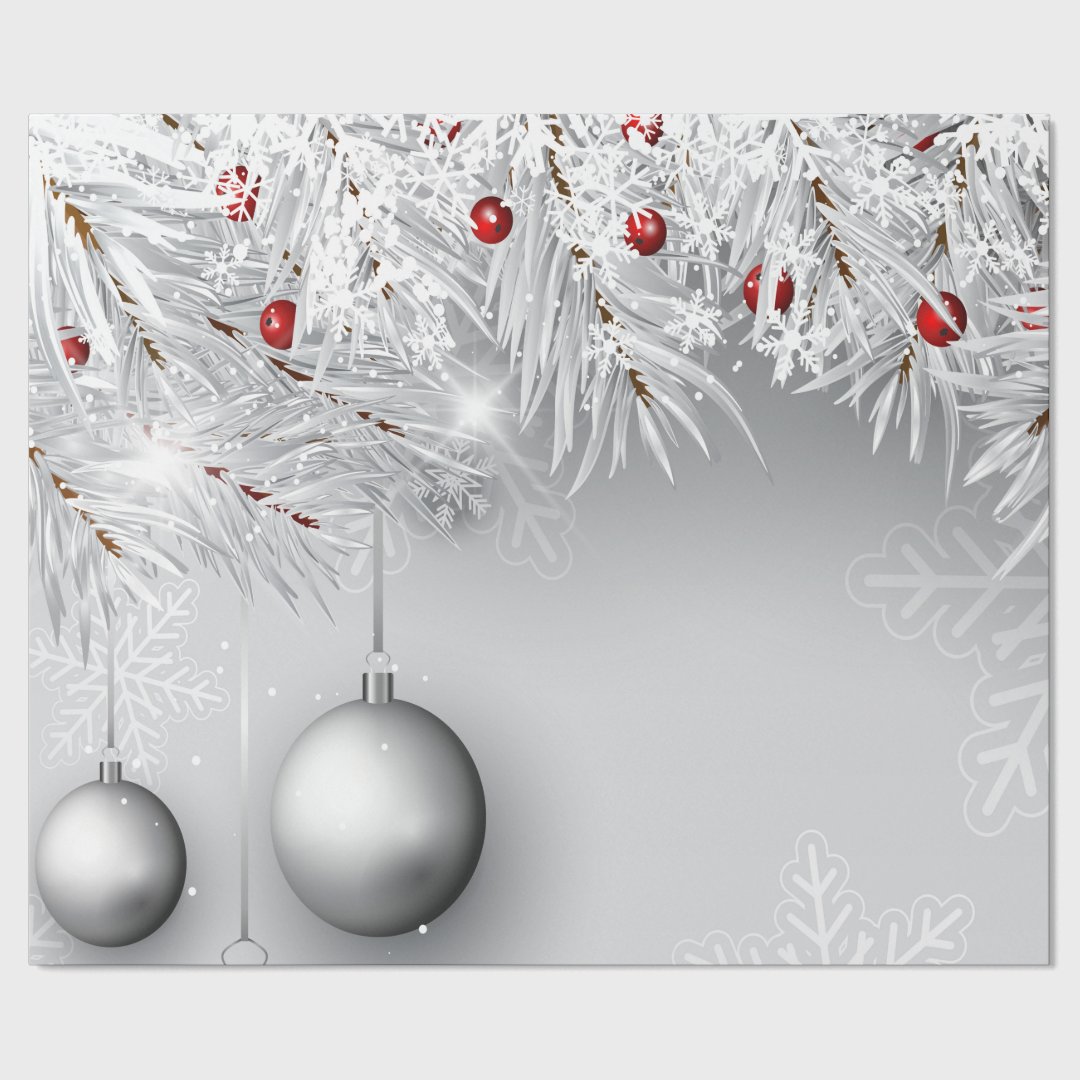 Snowflakes,Christmas Balls,Tree Branches Holiday Wrapping Paper | Zazzle