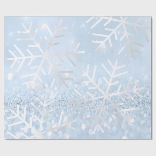 Snowflakes Christmas Holiday Gray Blue Glitter Wrapping Paper | Zazzle