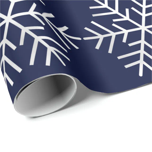 Snowflakes Christmas Holiday Navy White Gray Merry Wrapping Paper | Zazzle