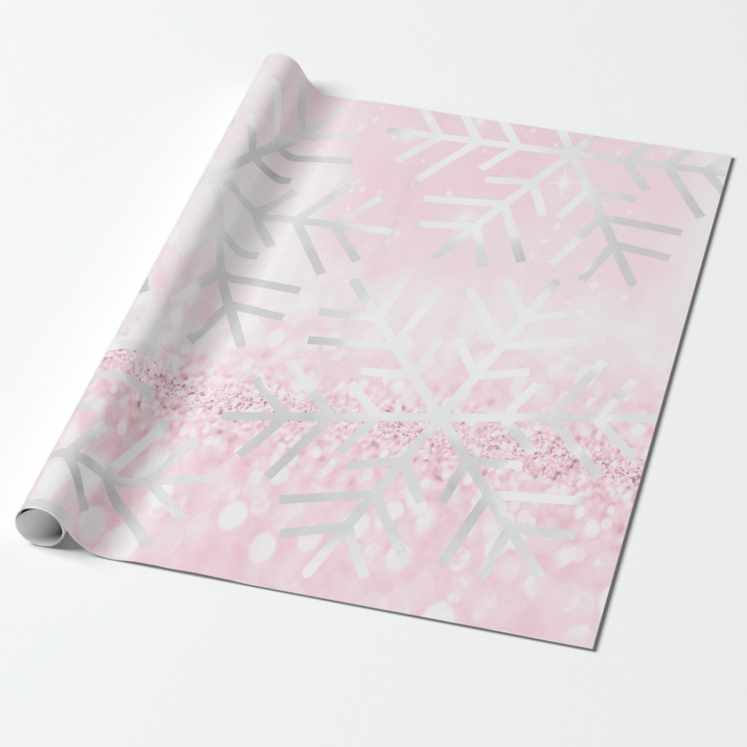 Snowflakes Christmas Holiday Pink Spark Glitter Wrapping Paper | Zazzle