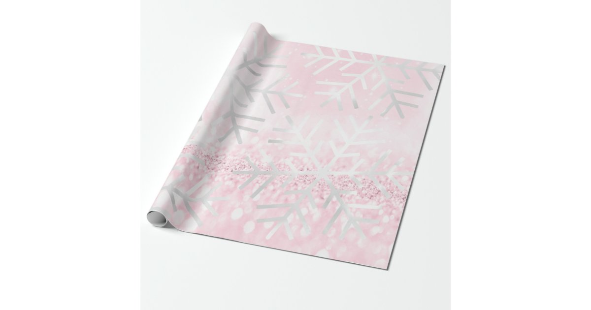 Snowflakes Christmas Holiday Pink Spark Glitter Wrapping Paper | Zazzle