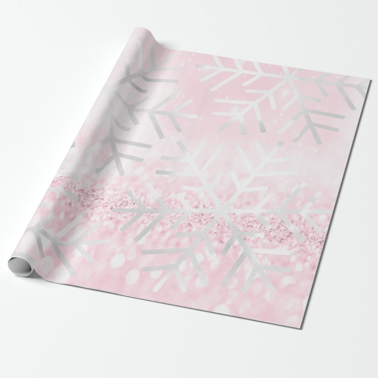 Snowflakes Christmas Holiday Pink Spark Glitter Wrapping Paper | Zazzle