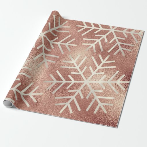 Snowflakes Christmas Holiday Rose Gold Glitter Wrapping Paper | Zazzle