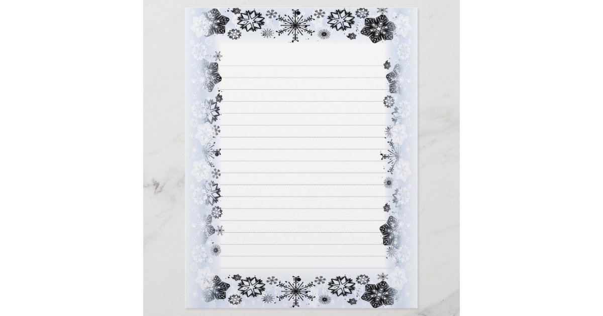 Snowflakes Framed Lined Writing Paper | Zazzle