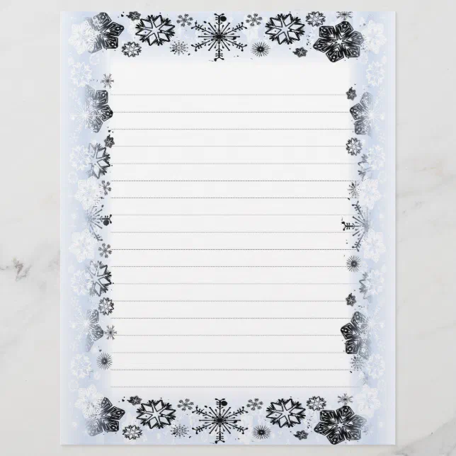 Snowflakes Framed Lined Writing Paper | Zazzle