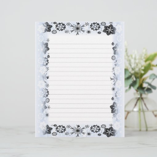 Snowflakes Framed Lined Writing Paper | Zazzle