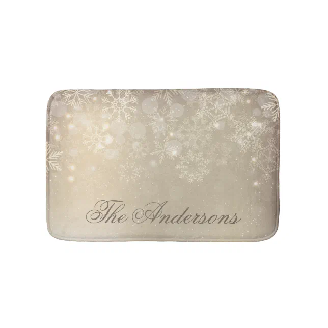 Snowflakes Gold Personalized Holiday | Bath Mat | Zazzle