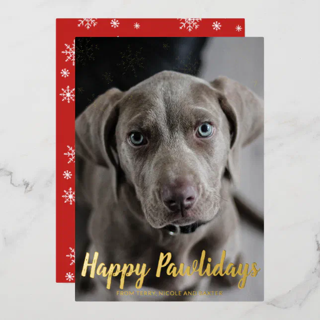 Snowflakes Happy Pawlidays Dog Photo Christmas Foil Holiday Card | Zazzle