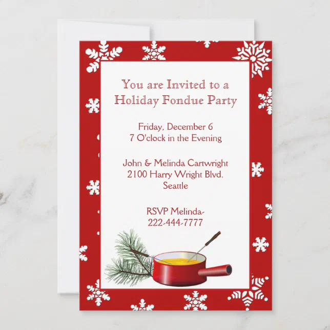 Snowflakes Holiday Fondue Party Invitation | Zazzle