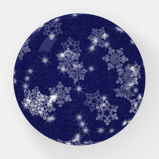 Snowflakes in the night sky paperweight | Zazzle