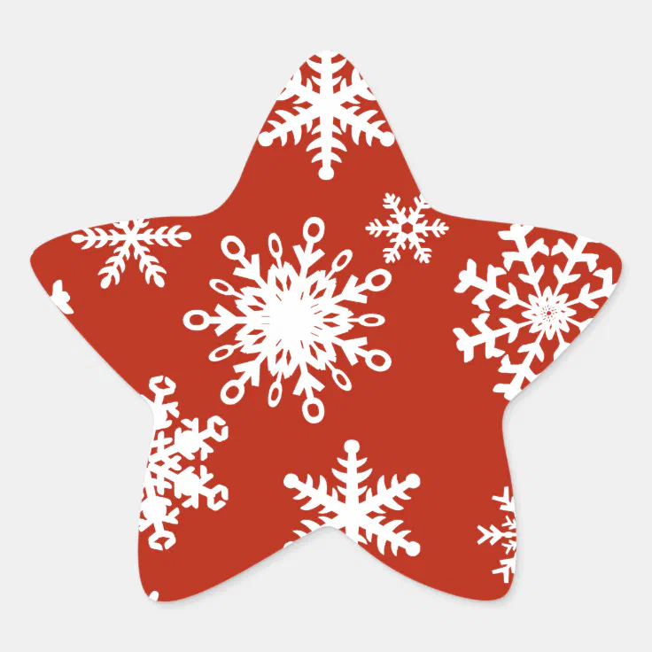 Snowflakes in white on red background star sticker | Zazzle