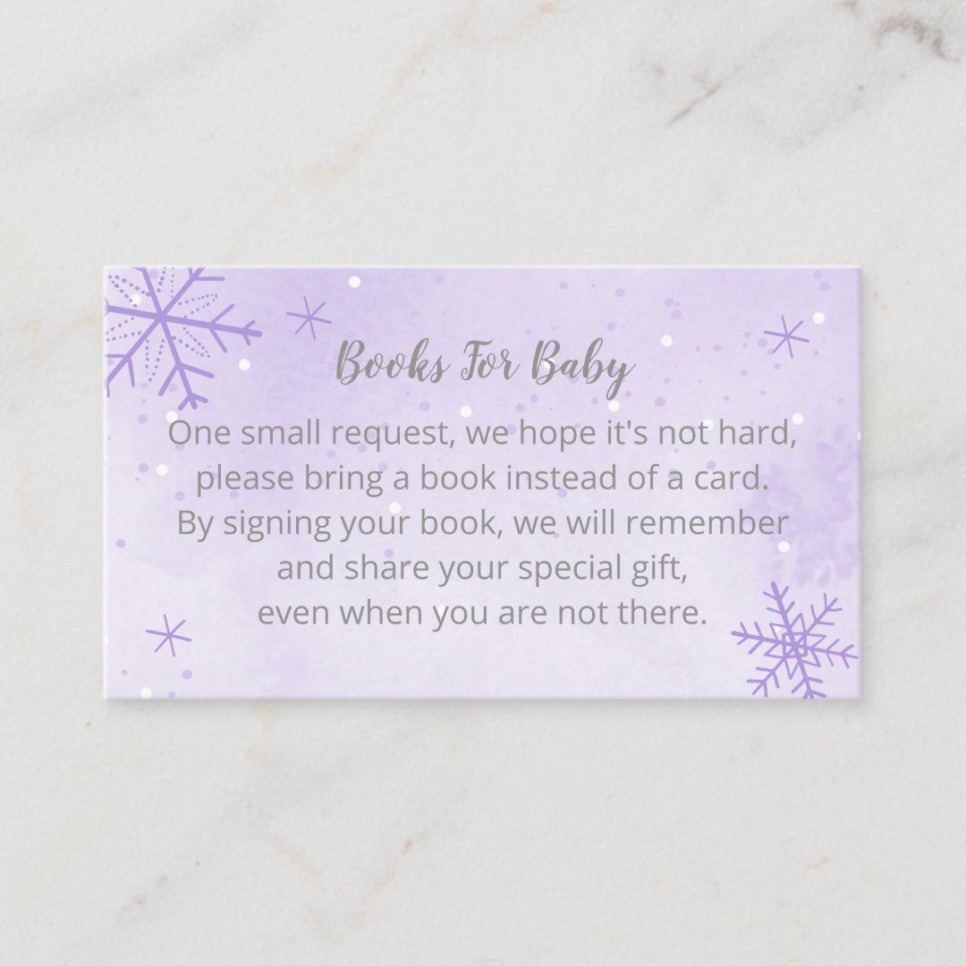 Snowflakes Lavender Baby Shower Books For Baby Enc Enclosure Card | Zazzle
