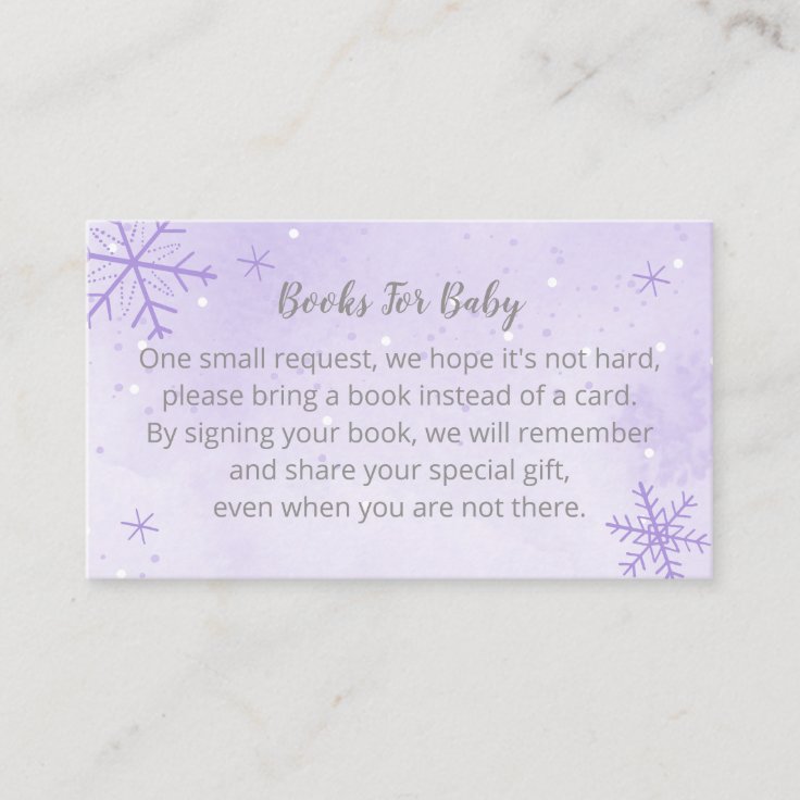 Snowflakes Lavender Baby Shower Books For Baby Enc Enclosure Card | Zazzle