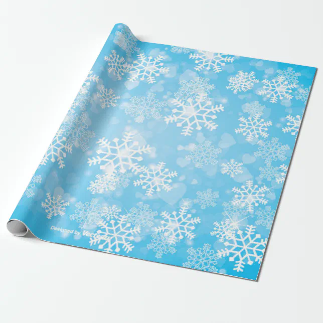 Snowflakes on Bright Blue Wrapping Paper | Zazzle