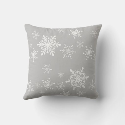 snowflakes on grey throw pillow | Zazzle