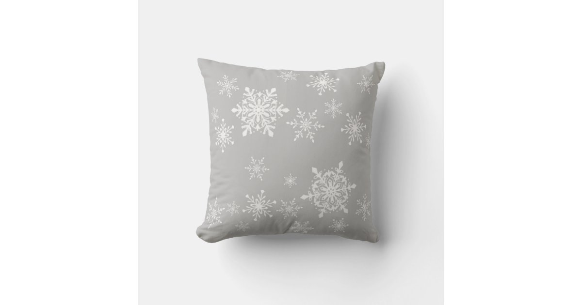 snowflakes on grey throw pillow | Zazzle