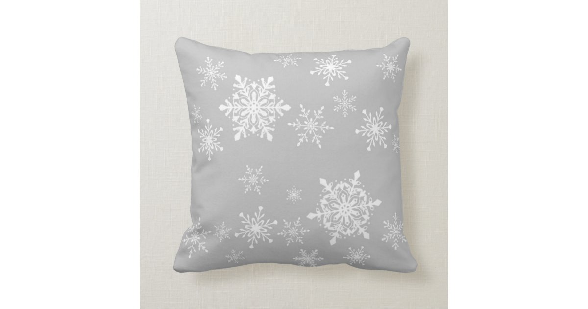 snowflakes on grey throw pillow | Zazzle