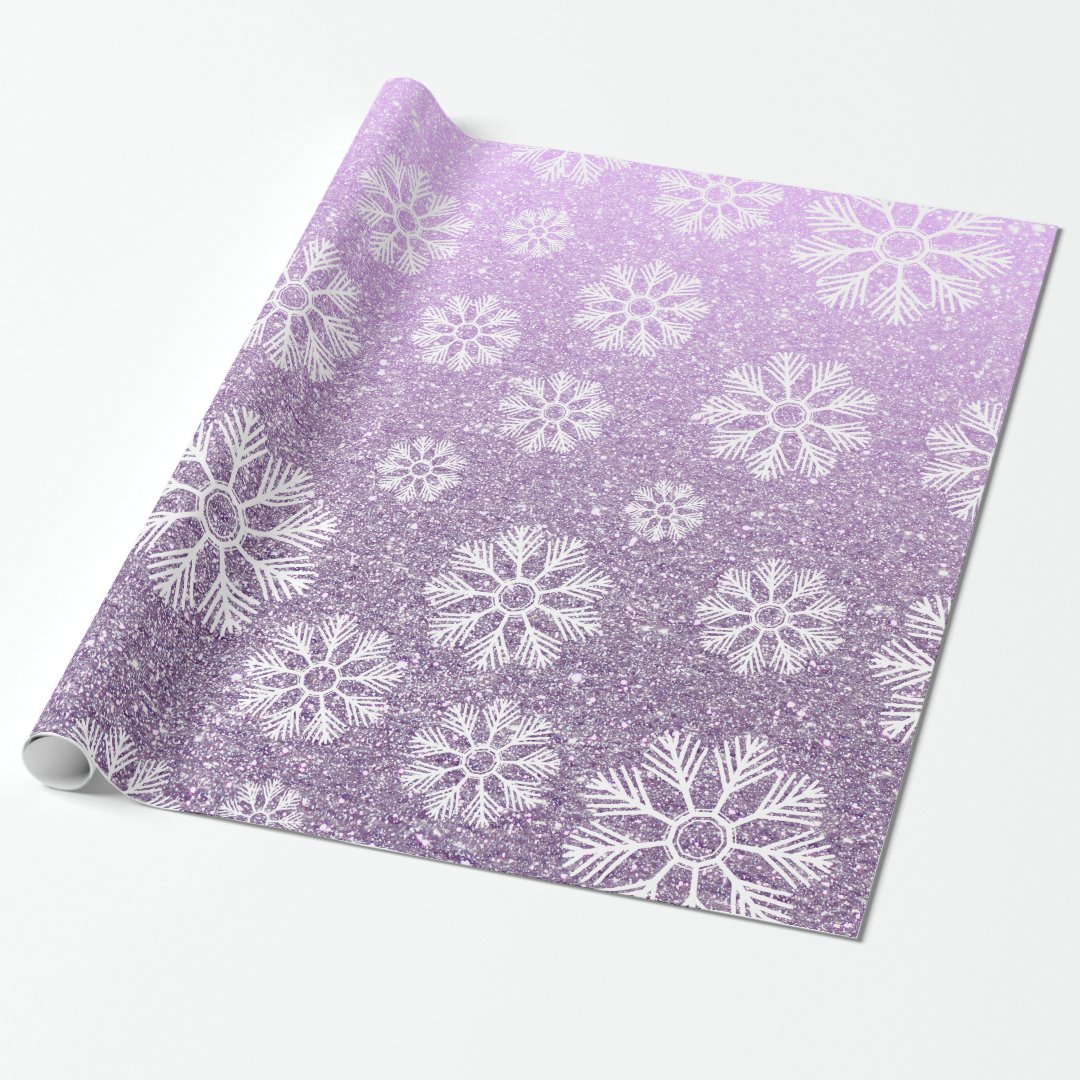 Snowflakes Pattern Holiday Lavender Faux Glitter Wrapping Paper | Zazzle