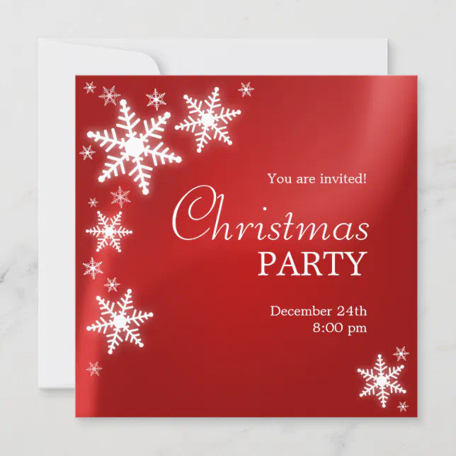 Snowflakes Red Christmas Party Invitation | Zazzle