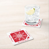 Snowflakes Snowing Red Holiday Drink Disposable Square Paper Coaster | Zazzle