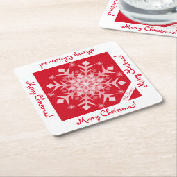 Snowflakes Snowing Red Holiday Drink Disposable Square Paper Coaster | Zazzle