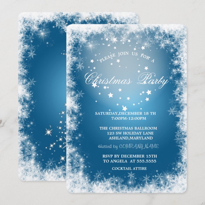 Snowflakes,Stars,Blue Christmas Party Invitation | Zazzle.com