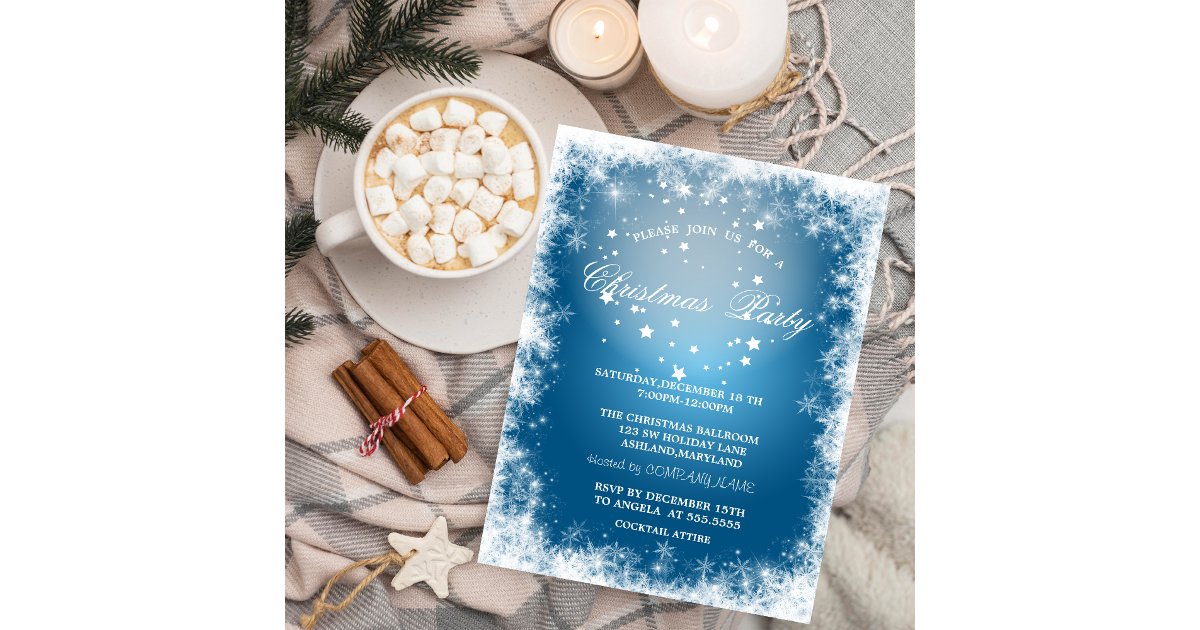 Snowflakes,Stars,Blue Christmas Party Invitation | Zazzle