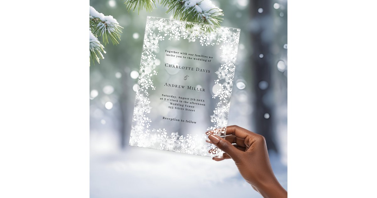 Snowflakes winter clear wedding acrylic invitations | Zazzle